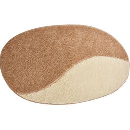 Grund Badematte &raquo;Orbis&laquo; H&ouml;he 24 mm rutschhemmend beschichtet fu&szlig;bodenheizungsgeeignet zweifarbiger Badematte beige Polyacryl WC-Vorleger oval ohne 