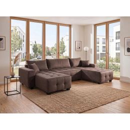 OTTO home Wohnlandschaft &raquo;Bella U-Form, B: 314 cm, inkl. Schlaffunktion&laquo; inkl. Bettkasten, Bonellfederkern, extra gro&szlig;e Liegefl&auml;che: 269x135cm braun 