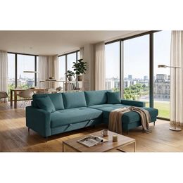 Trends by HG Ecksofa &raquo;Summer L-Form, B: 284 cm, Schlaffunktion, 2 Zierkissen&laquo; optional mit Kopfst&uuml;tzen, Wellenfederung, frei stellbar blau 92% 