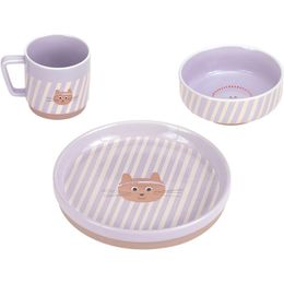 L&auml;ssig L&Auml;SSIG Kindergeschirr-Set &raquo;Tiny Team Cat&laquo; mit Silikonring lila 3 tlg. Kindergeschirr-Set