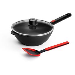Woll Wok &raquo;MADE IN GERMANY - Logic XR&laquo; Aluminiumguss &Oslash; 24, inkl. Deckel und Wok-Wender, Induktion schwarz &Oslash; 24cm + H&ouml;he 10cm