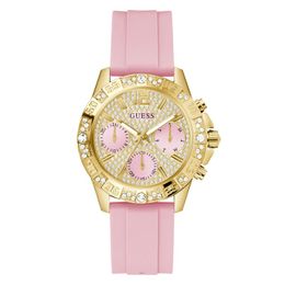 Guess Damen Quarzuhr &raquo;Guess-MAJESTY&laquo; Armbanduhr, Damenuhr, Silikonarmband, analog, Wochentag, Tag rosa Einheitsgr&ouml;&szlig;e