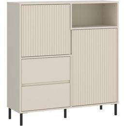 Home Affaire Highboard &raquo;viel Stauraum, Soft Close, 2 T&uuml;ren und 2 Schubkasten&laquo; mit Metallf&uuml;&szlig;en, H&ouml;he 105 cm, grifflos, Fronten geriffelt Holzwerkstoff,