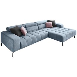 Die PlanBar Ecksofa &raquo;MP-IN18022 L-Form&laquo; mit Kopfteilverstellung & Zierkissen, optional Sitztiefenverstellung blau 100% Polyester B/H/T: 321cm x 74cm x