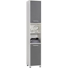 Procontour Hochschrank &raquo;Betty&laquo; Breite 35 cm mit 6 F&auml;cher grau Holzwerkstoff wei&szlig;, B/H/T: 35cm x 192cm x 34cm, T&uuml;ren: 2 Stk.