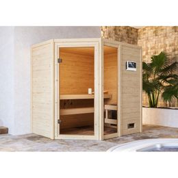 Karibu Sauna &raquo;"Josie" mit bronzierter T&uuml;r, naturbelassen&laquo; aus hochwertiger nordischer Fichte beige Saunaofen, externe Steuerung, 400 kW