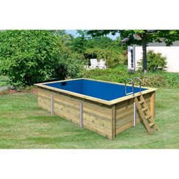 Karibu Rechteckpool &raquo;Malta BxLxH: 530x353x124cm&laquo; 44 mm starke kesseldruckimpr&auml;gnierte Holzbohlen aus Fichtenholz blau &Oslash;/B/H/L: Breite 530cm x H&ouml;he 124cm x 