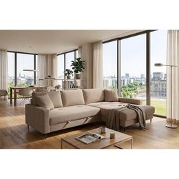 Trends by HG Ecksofa &raquo;Summer L-Form, B: 284 cm, Schlaffunktion, 2 Zierkissen&laquo; optional mit Kopfst&uuml;tzen, Wellenfederung, frei stellbar beige 92% 