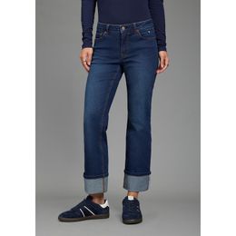 Arizona Damen Straight-Jeans &raquo;mit Turn-Up&laquo; gerader Straight-Fit, langer Schnitt, mit Knopf- und Rei&szlig;verschluss blau 36, N-Gr