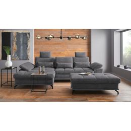 OTTO home Ecksofa &raquo;Costello L-Form, B: 301cm, Sitztiefen & Armteilverstellung, Federkern&laquo; 3 Nierenkissen, mit Schlaffunktion & Bettkasten grau 100% 
