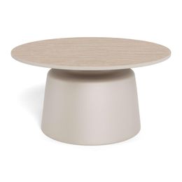 ACTONA GROUP Couchtisch &raquo;Santorini Kaffetisch - modern & stilvoll mit langlebiger Keramikplatte&laquo; Hellbeige Travertin-Keramik, graues Stahlgestell. &Oslash;: 