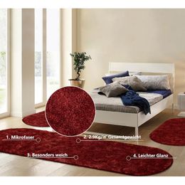 Bruno Banani Hochflor-Bettumrandung &raquo;Dana Teppich, Kundenliebling&laquo; H&ouml;he 30 mm 3 Stk. tlg. unifarben, Mikrofaser, pflegeleicht, Bettvorleger, Schlafzimmer rot 