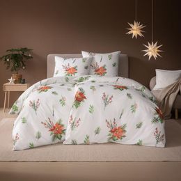 Estella Bettw&auml;sche &raquo;Christmas Star&laquo; 2 wei&szlig; Flanell, Bezug: 100% Baumwolle B/L: 155cm x 220cm, 1 Stk., 1 Stk., Flanell, B/L: 80cm x 80cm, 2