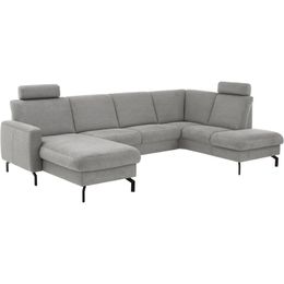 Die PlanBar Wohnlandschaft &raquo;PP-PF25099, U-Form, Breite 307cm&laquo; Wahlweise mit Kopfst&uuml;tzen, Stauraum und motorischer Vorziehbank grau 94% Polyester, 6% 