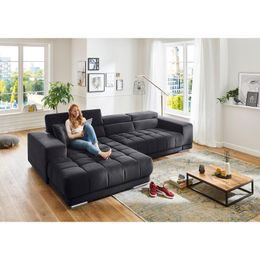 Die PlanBar Ecksofa &raquo;MP-IN15053 L-Form extra breiter Schenkel&laquo; wahlweise mit Kopfteilverstellung und manueller Vorziehbank grau 100% Polyester B/H/T: 
