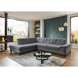 Die PlanBar Ecksofa &raquo;MP-IN18012 L-Form mit Kaltschaum-Polsterung&laquo; Sitztiefenverstellung, optional Kopfteilverstellung & Schlaffunktion grau 100% 