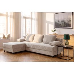 OTTO home Schlafsofa &raquo;ONNIKO Ecksofa L-Form Cord, Breite: 240 cm, softer Cord-Bezug&laquo; mit Bettfunktion & Bettkasten (Liegefl&auml;che 120/240 cm) 100% 