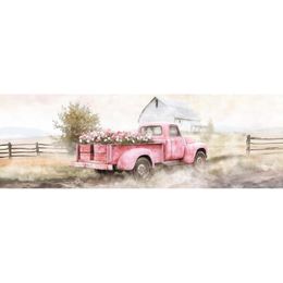 &Ouml;lgem&auml;lde &raquo;handarbeit BLUMEN 40x120 cm &ndash; Wandbild Kunst Deko modern&laquo; Felder Landschaften 1 Stk. tlg. handgefertigt, jedes Bild ein Unikat rosa 