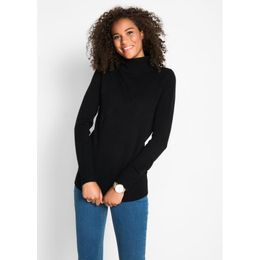 bonprix Damen bonprix Rollkragenpullover mit Rollkragen, h&uuml;ftbedeckende L&auml;nge, Slim Fit schwarz 36/38 (S)