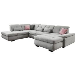Die PlanBar Ecksofa &raquo;MP-IN16012 U-Form, mit Federkern-Polsterung&laquo; inkl. Sitztiefenverstellung wahlweise mit weiteren Funktionen silber 85% Polyester;