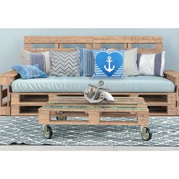 queence Dekokissen &raquo;Anker 40x40/50x50cm Outdoor-Kissenbezug Garten&laquo; Kissenh&uuml;lle mit &Ouml;se und Kordel Kissenbezug Maritim blau Polyester B/L: 40cm x 40cm
