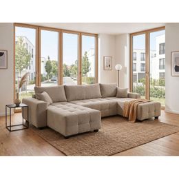 OTTO home Wohnlandschaft &raquo;Bella U-Form, B: 314 cm, inkl. Schlaffunktion&laquo; inkl. Bettkasten, Bonellfederkern, extra gro&szlig;e Liegefl&auml;che: 269x135cm beige 