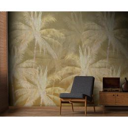 SUPERFRESCO EASY Fototapete &raquo;Vintage Palm&laquo; botanisch glatt Design Tapeten gelb Vlies B/L: 3m x 2,8m, Rollen: 1