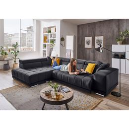 Die PlanBar Ecksofa &raquo;MP-IN15053 L-Form breiter Schenkel&laquo; wahlweise mit Kopfteilverstellung und manueller Vorziehbank grau B/H/T: 323cm x 73cm x 222cm,