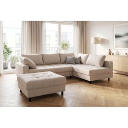 Collection AB Ecksofa &raquo;Toni XL L-Form 274 cm Set inkl. Hocker&laquo; Set: Sofa & Hocker, 2 Zierkissen, Bonell-Federkern beige 100%Polyester B/H/T: 274cm x 