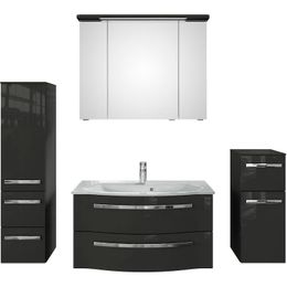 Badm&ouml;bel-Set &raquo;Serie 4005, vormontiert, Glaswaschbecken, Spiegelschrank&laquo; Set, 5 Stk. tlg. grau Holzwerkstoff Einheitsgr&ouml;&szlig;e
