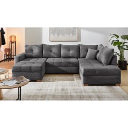 Jockenh&ouml;fer Wohnlandschaft &raquo;Abby U-Form, B: 313 cm, inkl. Schlaffunktion&laquo; inkl Bettkasten, gro&szlig;e Liegefl&auml;che 273x147cm, Massivholz F&uuml;&szlig;e grau Korpus: 100% 