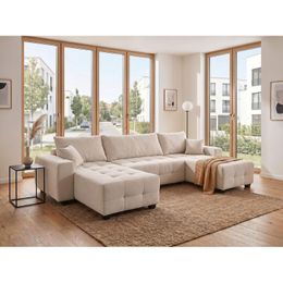 OTTO home Wohnlandschaft &raquo;Bella U-Form, B: 314 cm, inkl. Schlaffunktion&laquo; inkl. Bettkasten, Bonellfederkern, extra gro&szlig;e Liegefl&auml;che: 269x135cm beige 
