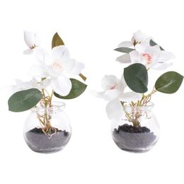 Kunstblume &raquo;Magnolie im Glas&laquo; beige Kunststoff &Oslash;/H: 14cm x 18cm, 2 Stk.