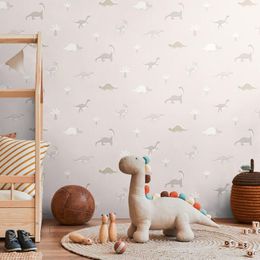 Livingwalls living walls Vliestapete &raquo;Kids Studio Dinosaurier &ndash; Vliestapete f&uuml;r Kinder&laquo; Motiv grafisch naturalistisch glatt Freundliche Dinosaurier und Palmen im 