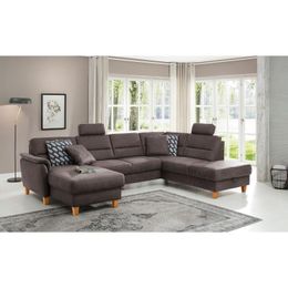 Home Affaire Wohnlandschaft &raquo;Palmera U-Form, B: 308 cm, gro&szlig;e Stoff + Leder Auswahl&laquo; mit Schlaffunktion & Bettkasten, Federkern, XXL-Wohnlandschaft 