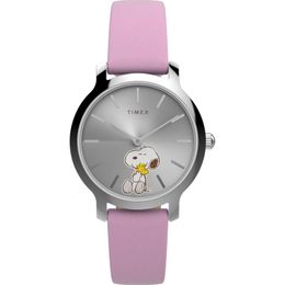 Timex Damen Quarzuhr &raquo;Timex x PEANUTS Timex TRANSCEND&laquo; Armbanduhr, Damenuhr, Lederarmband, analog rosa Einheitsgr&ouml;&szlig;e