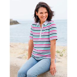 WITT Damen Poloshirt im garngef&auml;rbten Ringelmuster, wei&szlig;-fuchsia-geringelt, Gr&ouml;&szlig;e 48