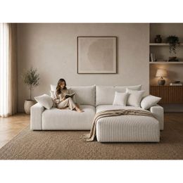 OTTO home Ecksofa &raquo;Amici L-Form, B: 302 cm, Mega-Sofa in Boucle und Cord&laquo; Couch mit Federkern & 6 Zierkissen, frei stellbar 100% Polyester B/H/T: 