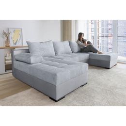Collection AB Wohnlandschaft &raquo;Josy U-Form, B: 269 cm&laquo; Schlaffunktion & Bettkasten, Federkern grau 100%Polyester B/H/T: 269cm x 41cm x 161cm, Cord 
