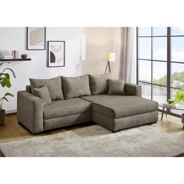 Jockenh&ouml;fer Ecksofa &raquo;Elmau, Gr&ouml;&szlig;e Ottomane: XL, B:261cm&laquo; mit Schlaffunktion, Bettkasten & 2 Zierkissen grau Korpus: 100% Polyester;Kissen: 100% Polyester B/H/T: 