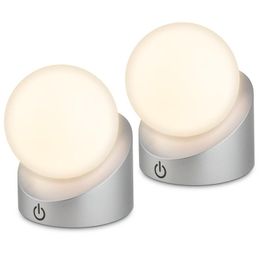 Briloner Leuchten LED Au&szlig;en-Tischleuchte &raquo;SORA&laquo; LED-Board 2 Stk. Warmwei&szlig; kabellos 10x8x9cm Chrom Matt 2W Kinderzimmer Outdoor Au&szlig;en 2er-Set silber 2, &Oslash; 8cm H: 10cm, 2 
