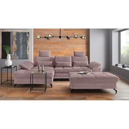 OTTO home Ecksofa &raquo;Costello L-Form, B: 301cm, Sitztiefen & Armteilverstellung, Federkern&laquo; 3 Nierenkissen, mit Schlaffunktion & Bettkasten lila 100% 