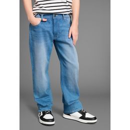 Kangaroos Jungen Kangaroos Loose-fit-Jeans &raquo;Jeans mit weitem Bein und Kangaroos Stickerei&laquo; Loose-fit Stretchjeans mit Logo-Stickerei blau 152, N-Gr