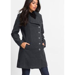 bonprix Damen bonprix Kurzmantel mit Schalkragen und asymmetrischem Verschluss, schmale Passform grau 44