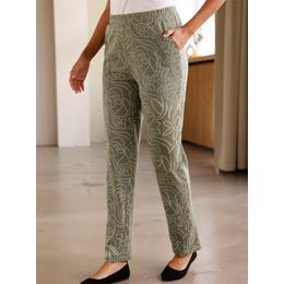 WITT Damen Freizeithose mit Blumen-Druck, khaki-sand-bedruckt, Gr&ouml;&szlig;e 42