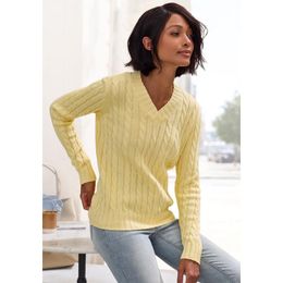 Lascana V-Ausschnitt-Pullover mit Zopfstrickmuster 40/42 V-Ausschnitt-Pullover