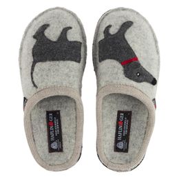 Haflinger Walk-Pantoffel mit Applikation Hellgrau/Anthrazit Dackel (Gr&ouml;&szlig;e: 40)