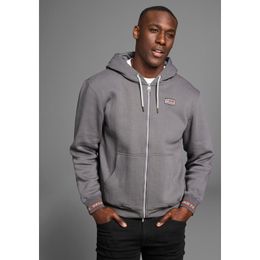Delmao Herren DELMAO Kapuzensweatjacke mit kontrastfarbenen Rei&szlig;verschl&uuml;ssen grau XL (56/58)