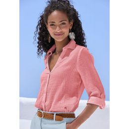 Beachtime By Lascana Damen Beachtime by Lascana Hemdbluse &raquo;mit 3/4-&Auml;rmeln aus weicher Musselinware&laquo; Sommerliche Musselinbluse, Hemdbluse, leichte 