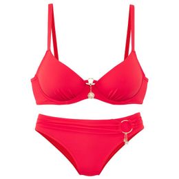 Lascana Damen Lascana B&uuml;gel-Bikini mit wattierten Cups und 3 exklusiven Charms-Anh&auml;ngern rot 34, Cup B